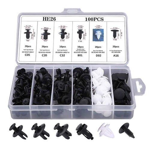 Easy to Use Nylon Push Clips Pack of 100 Fasteners for Car ...