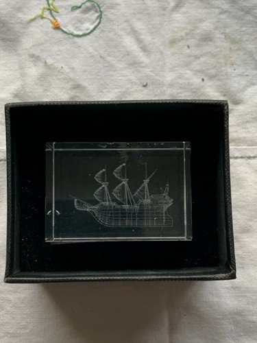 Boxed Crystal Clear Collectables Laser Art Glass Paperweight Galleon ...