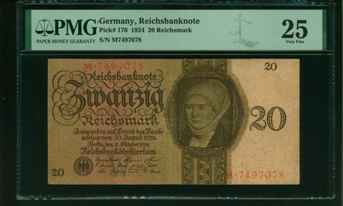 Germany 20 Reichsmark 1924 P.176 PMG VF 25 | eBay