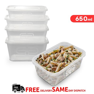 SATCO 650ml PLASTIC CONTAINERS TUBS CLEAR WITH LIDS MICROWAVE FOOD SAFE ...
