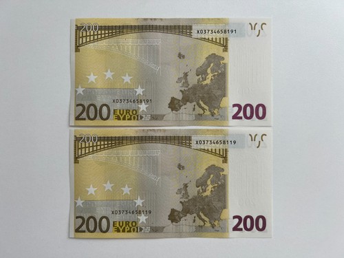 2x 200 Euro 2002 EUROPEAN UNION banknote X GERMANY E001printed in ...