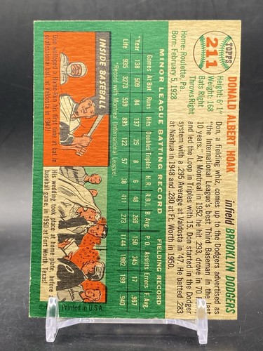 1954 Topps #211 Don Hoak Brooklyn Dodgers VTG Baseball Trading Card See ...