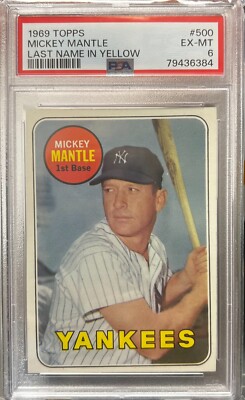 1969 Topps #500 Mickey Mantle New York Yankees HOF Last Name In Yellow ...