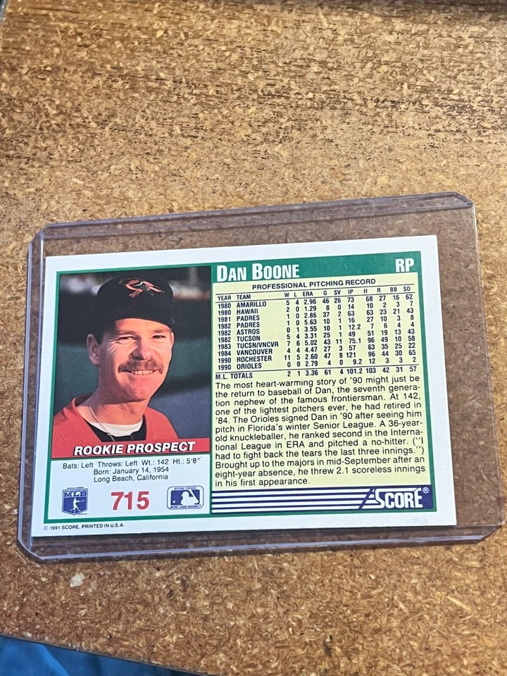 1991 Score Baseball Rookie Prospect # 715 Dan Boone RC | eBay