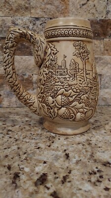 Vintage Ceramarte Beer Stein Mug made in Brazil Beige 8 inch w/Leaf ...