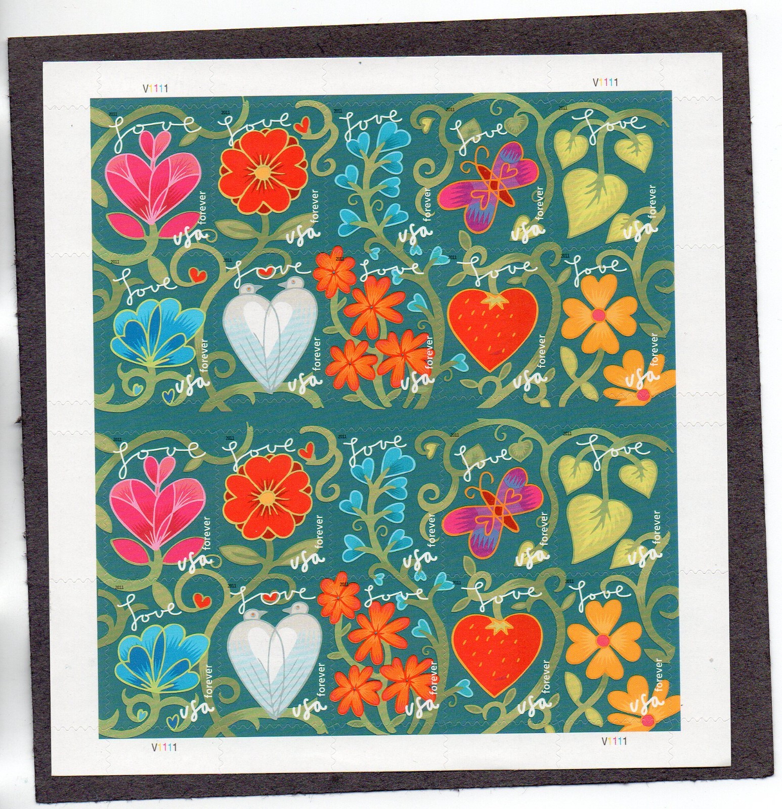 U.S. COMM PANE OF 20 SCOTT#4540a 2011 FOREVER STAMP GARDEN OF LOVE MNH ...