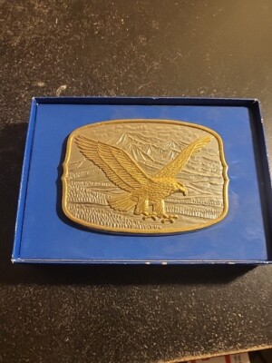 1982 "THE AMERICAN EAGLE " BELT BUCKLE SILVER PLATE WITH 24K GOLD IMM ...