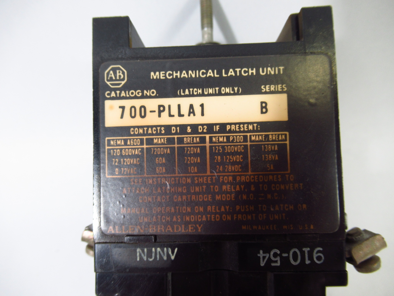 Allen-Bradley 700-PLLA1 Series B Mechanical Latch Unit 110/115-120V ...