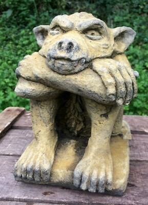 Grumpy gargoyle gremlin STONE garden ornament statue 20cm/8" H | eBay UK