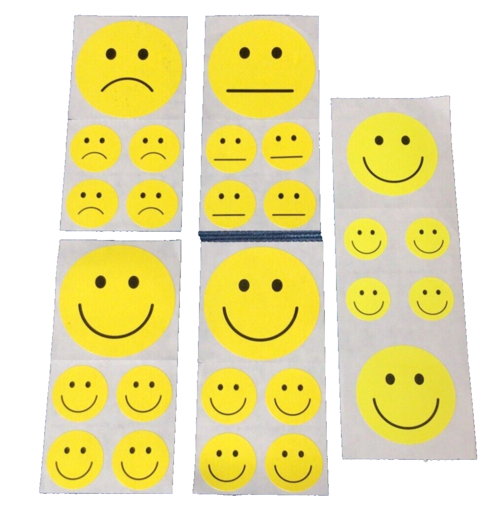 Vintage 1995 Happy Sad Straight Face Sticker Decal Lot Paper House Prod ...