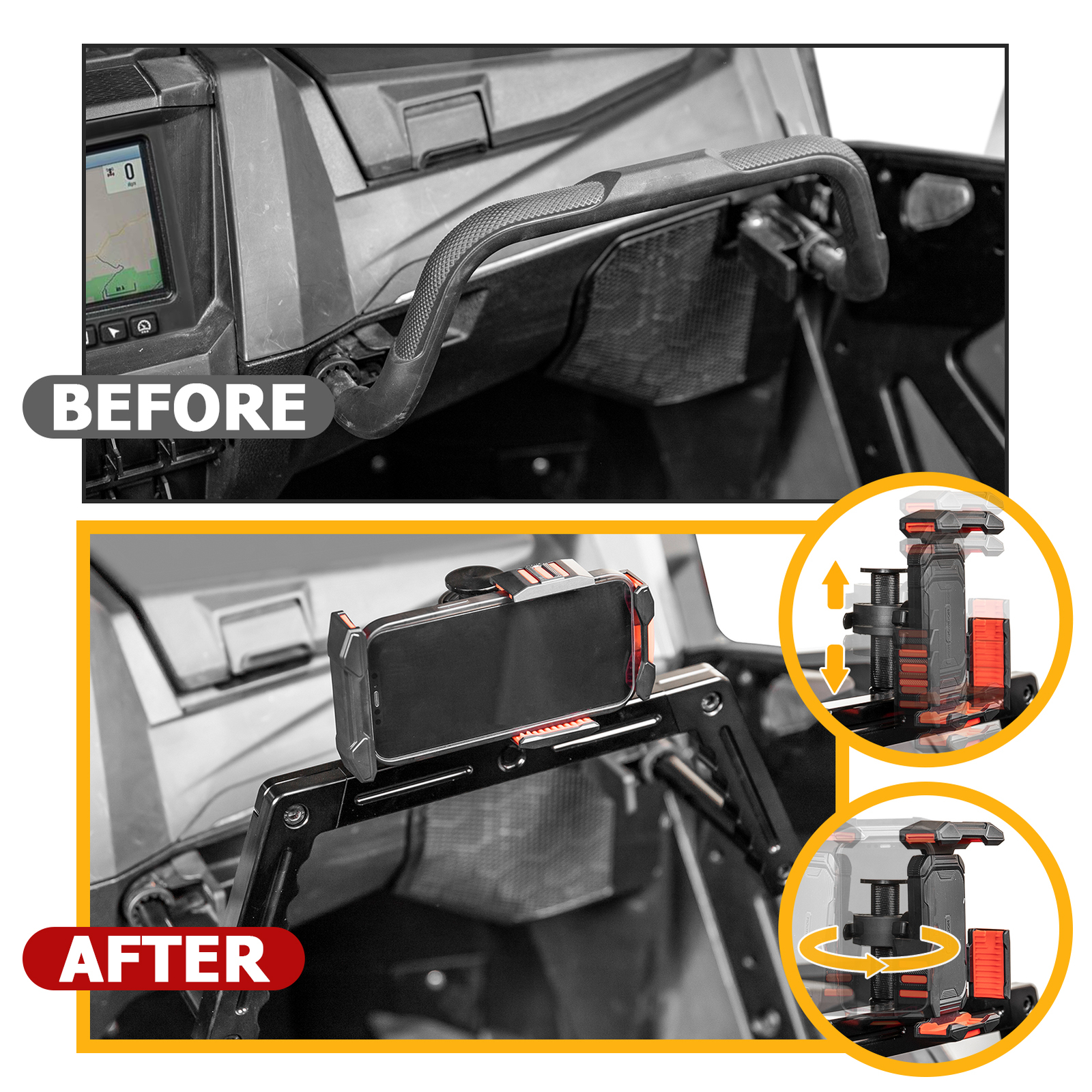Electronic Phone Device Holder w/Grab Bar For Polaris RZR PRO XP/TURBO ...
