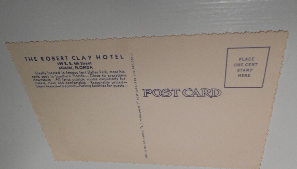 Post Card For The Robert Clay Miami Florida On The Site Of Fort Dallas ...