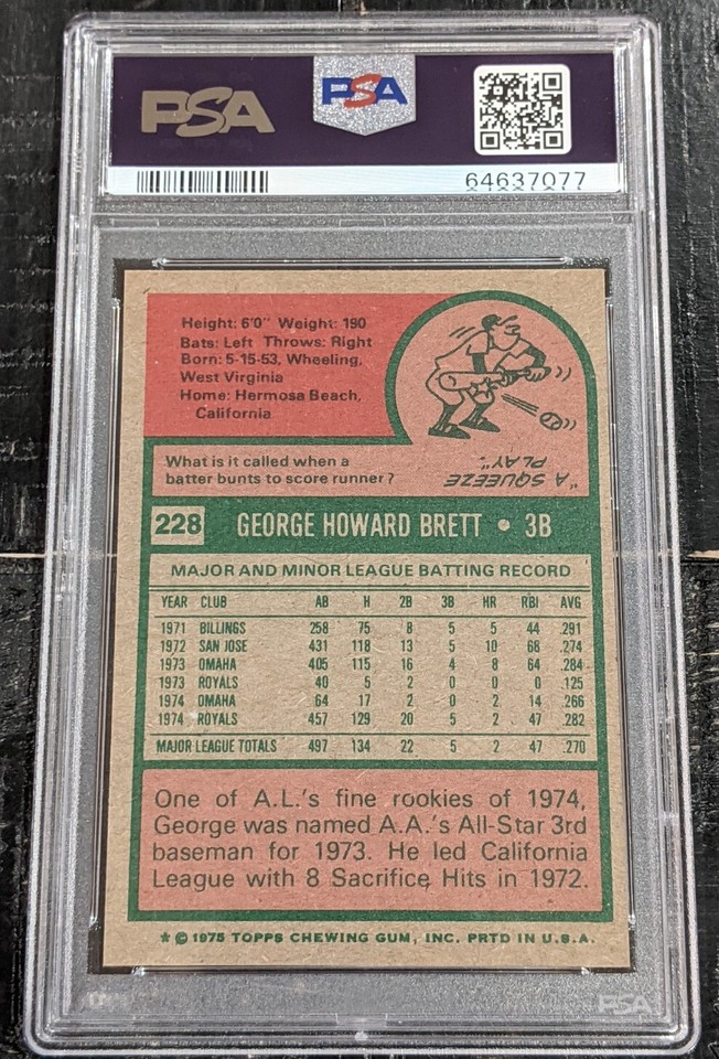 1975 Topps George Brett ROOKIE PSA 7 NM #228 Royals BOLD COLORS RC | eBay