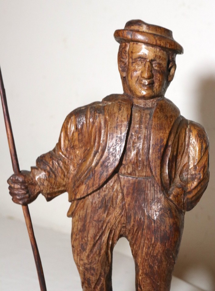 antique 1751 Folk Art hand carved wood figural Jaeger man sculpture ...