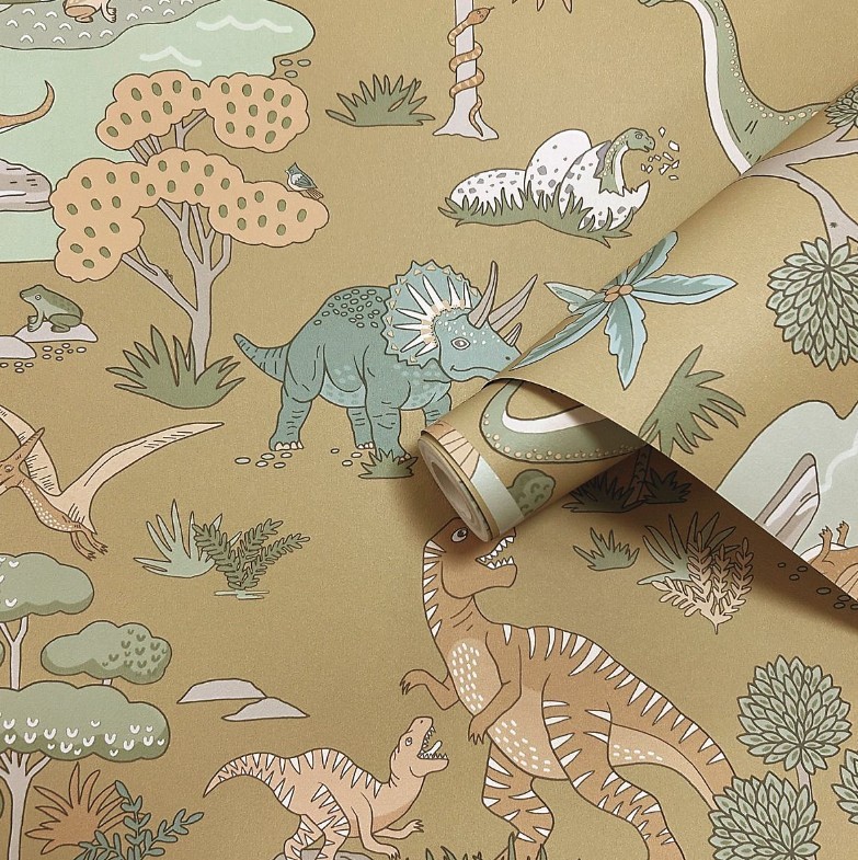 DINO ZOO WALLPAPER OCHRE MULTICOLOUR NEUTRALS HOLDEN DINOSAUR DESIGN ...