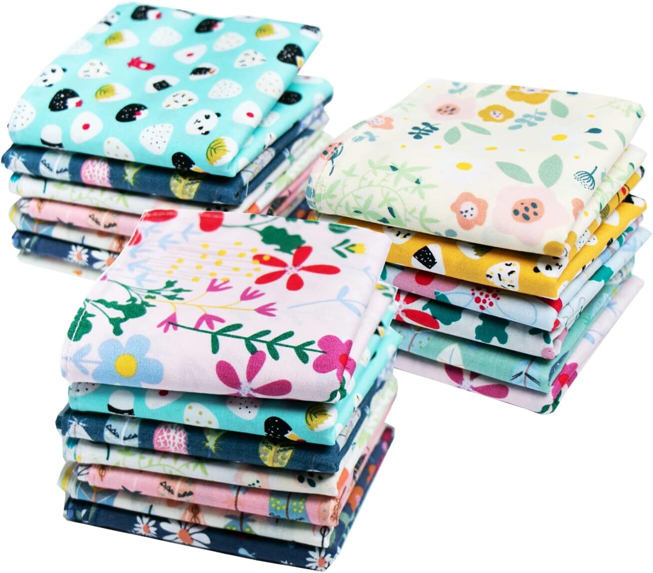 Womens Girls Cute Handkerchiefs 100% Soft Cotton Floral Handkerchief 12 ...
