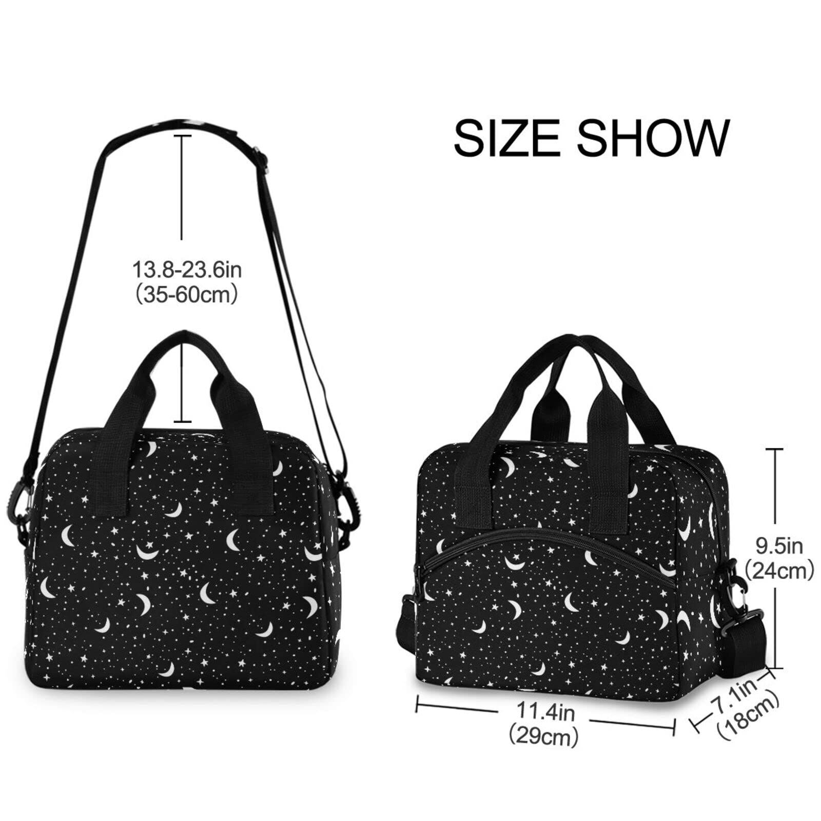 Black Space Star Moon Lunch Bag Insulated Tote Bag Cooler Lunch Box Bag ...
