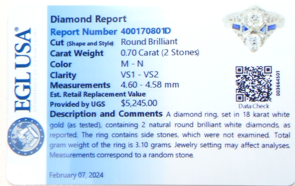 Antique 1920's Diamond Filigree Engagement Ring 17K Size 5.25 UK-K EGL ...