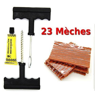 Kit de Réparation Pneu + 23 Mèche 10cm Rustine Tubeless Voiture Moto ...