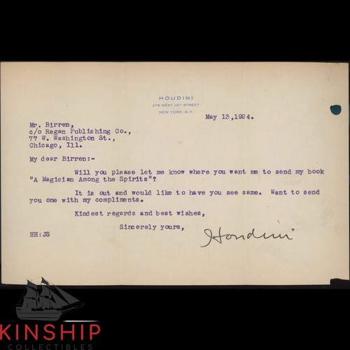 Harry Houdini signed Letter JSA LOA Auto Grade 10 Rare Magician Bold ...