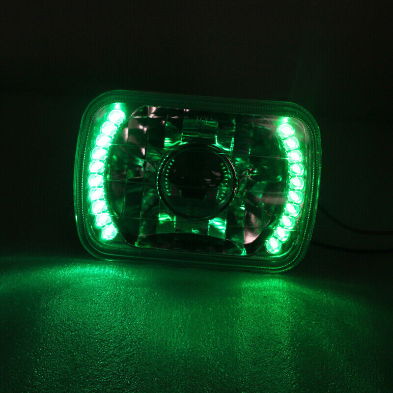 LED Headlights 7x5" 7X6" Clear Glass Lens&Black Chrome Projector Halo ...