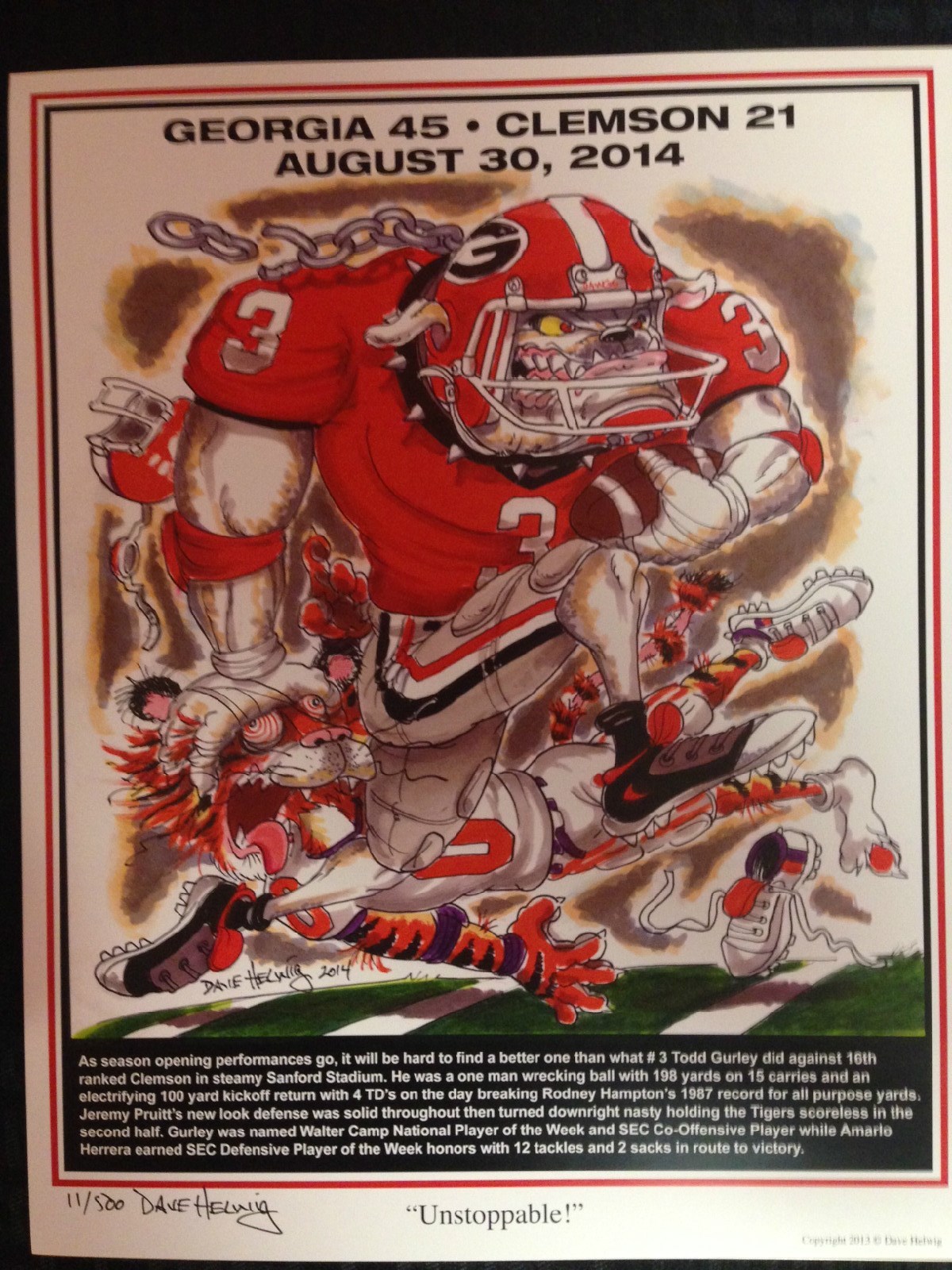 Georgia Bulldogs Football Dave Helwig 2014 Unstoppable Artwork Todd ...