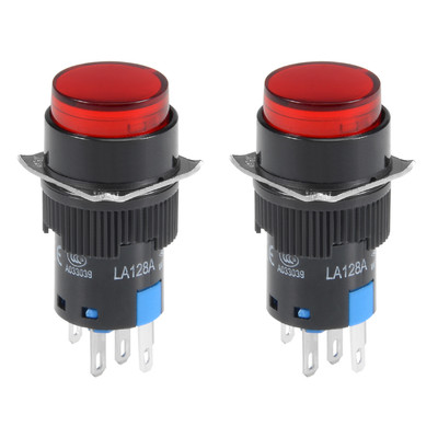 2 Pcs 16mm Momentary Push Button Switch Red LED Light Round Button 1 NO ...