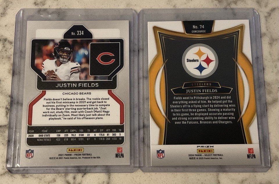 2 - STEELERS/BEARS JUSTIN FIELDS PRIZM BEARS RC, SELECT RED/BLACK SHOCK ...