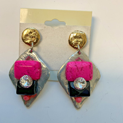 J. Jansen Designs Hot Pink Jasper &Black Onyx Dangle Earrings (Made in ...