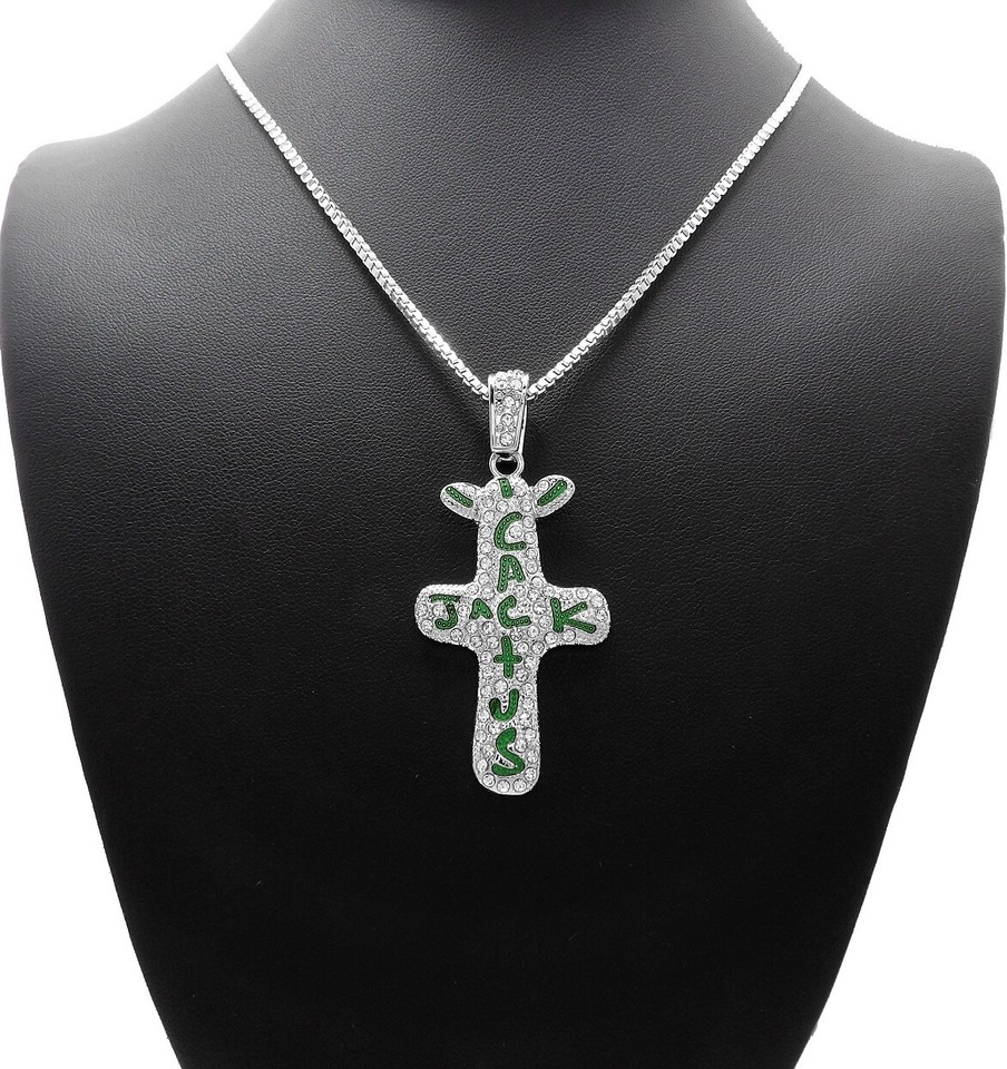 Hip Hop Travis Scott Cactus Jack Cross & 18" ~ 24" Cuban Rope Box Chain ...