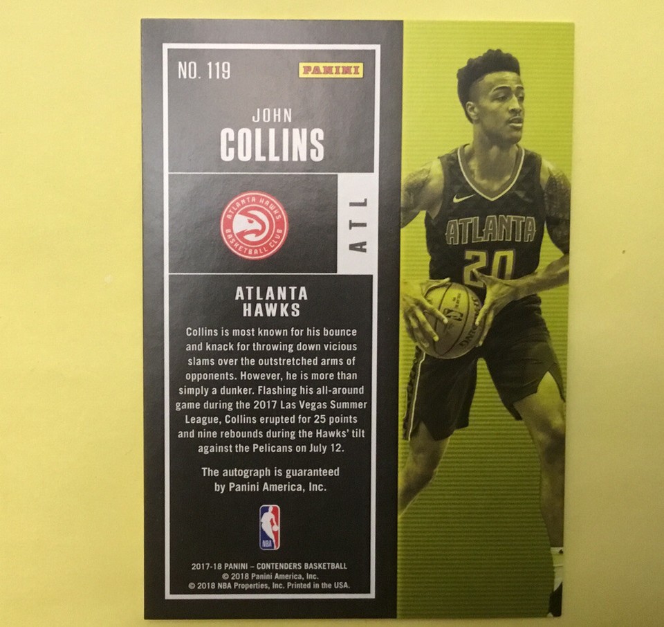 2017-18 Panini Contenders John Collins Rookie Card RC Ticket Auto #ed ...