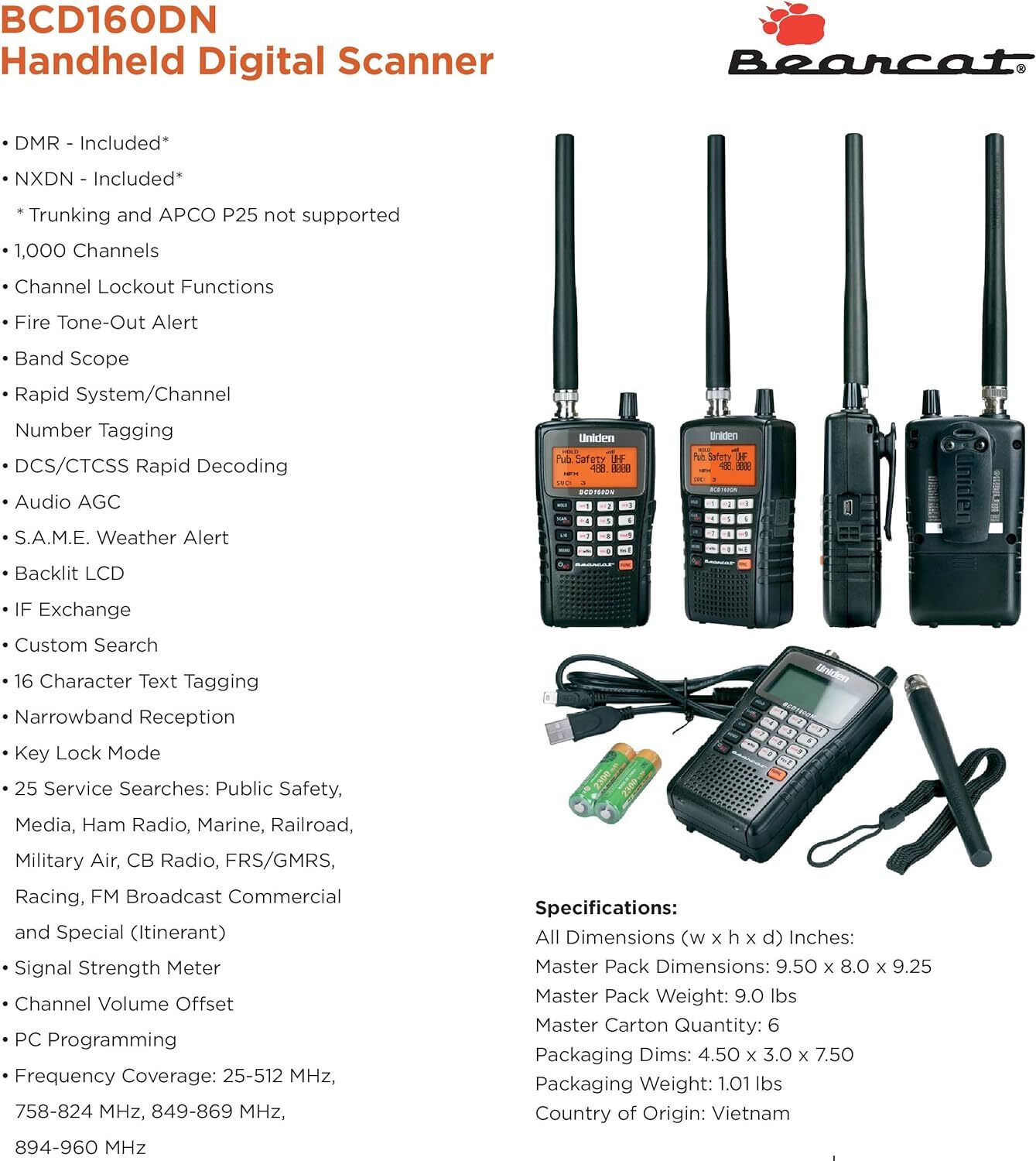 UNIDEN BEARCAT BCD160DN MOBILE HANDHELD DIGITAL POLICE EMS WEATHER ...