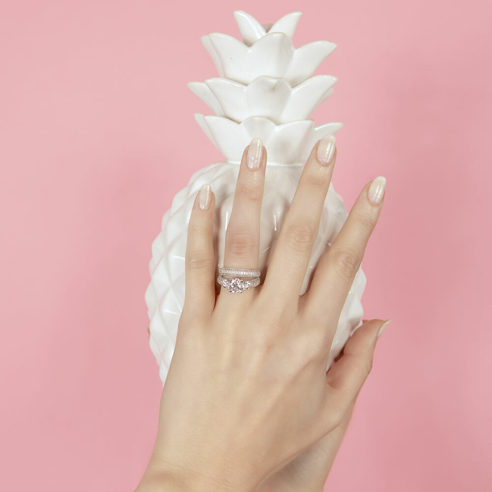 Sterling Silver 2-pcs Engagement / Wedding CZ Ring Set w/ 6mm (1.25ct ...