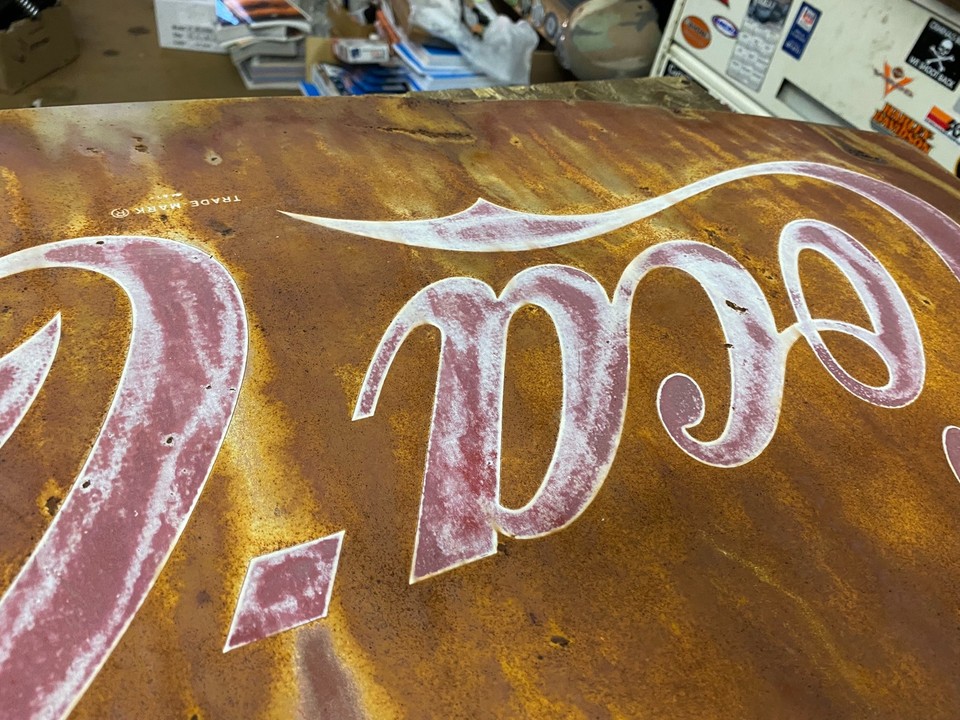 Vtg 1950's Coke Coca Cola Fishtail Sign Great Patina Tin Advertising ...