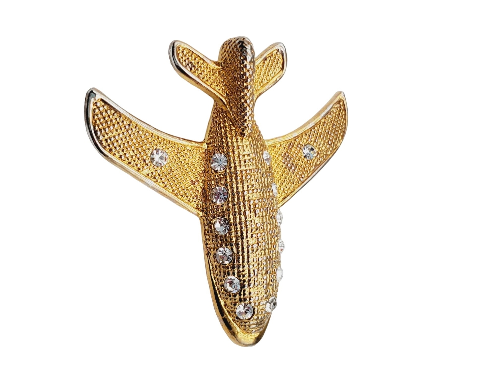 Gold tone Blingy air plane brooch pin 1 3/4" | eBay