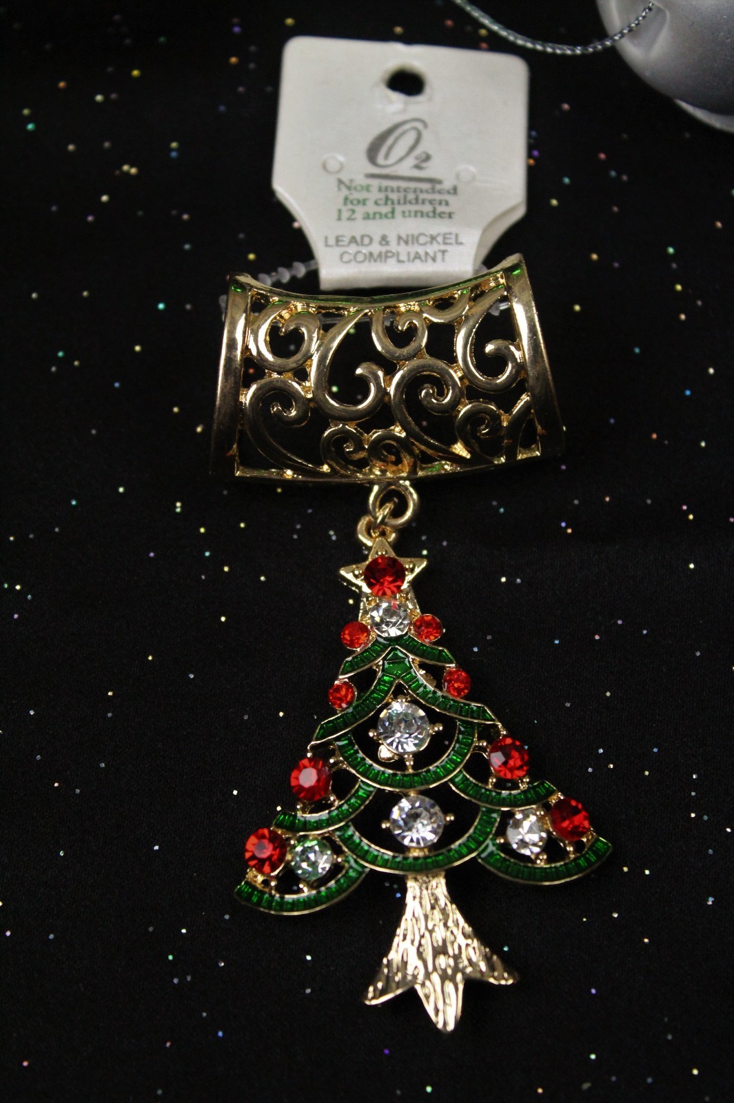 Christmas Tree or Jingle Bell Scarf Ring Gold and Colorful Crystal ...