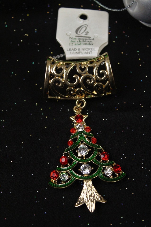 Christmas Tree or Jingle Bell Scarf Ring Gold and Colorful Crystal ...