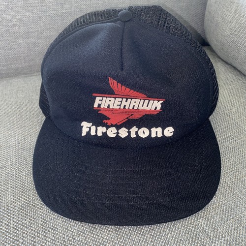 Vintage 80's Firehawk Firestone Truckers Hat Cap 1980's Mesh Foam Black ...