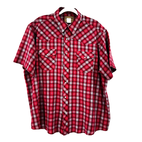 Wrangler Western Pearl Snap Shirt Men's 2XL Red Plaid Cowboy Landman ...