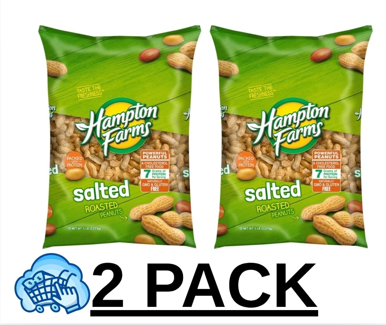 2 PACK - Hampton Farms Salted In-Shell Peanuts - 5 lbs (Total 10 lbs ...