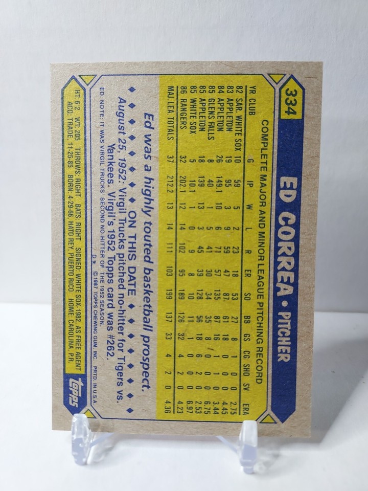 1987 Topps Baseball #334 Ed Correa Texas Rangers | eBay