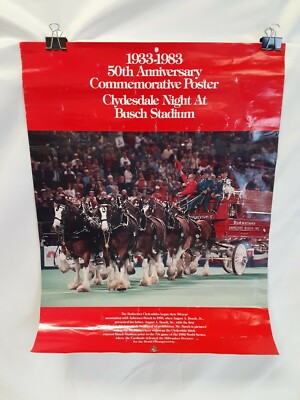 ANHEUSER BUSCH Budweiser Clydesdales 50th Anniversary Poster 1983 Busch ...