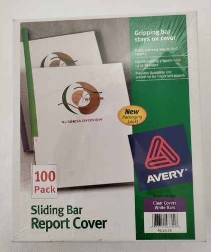 Avery Sliding Bar Clear Report Covers Box of 100 White Bars Sealed ...