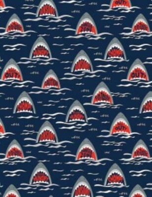 JAWSOME FIN-TASTIC SHARK TEETH JAWS OCEAN QUILTING FABRIC 100% Cotton ...