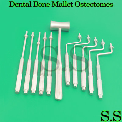 11 Pcs Osteotomes Straight Curved Tip Mallet Dental Bone Spreading ...