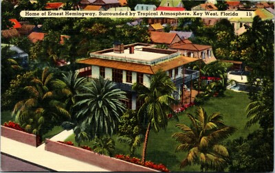 Postcard FL Key West Home of Ernest Hemingway Swimming Pool LINEN 1940s ...