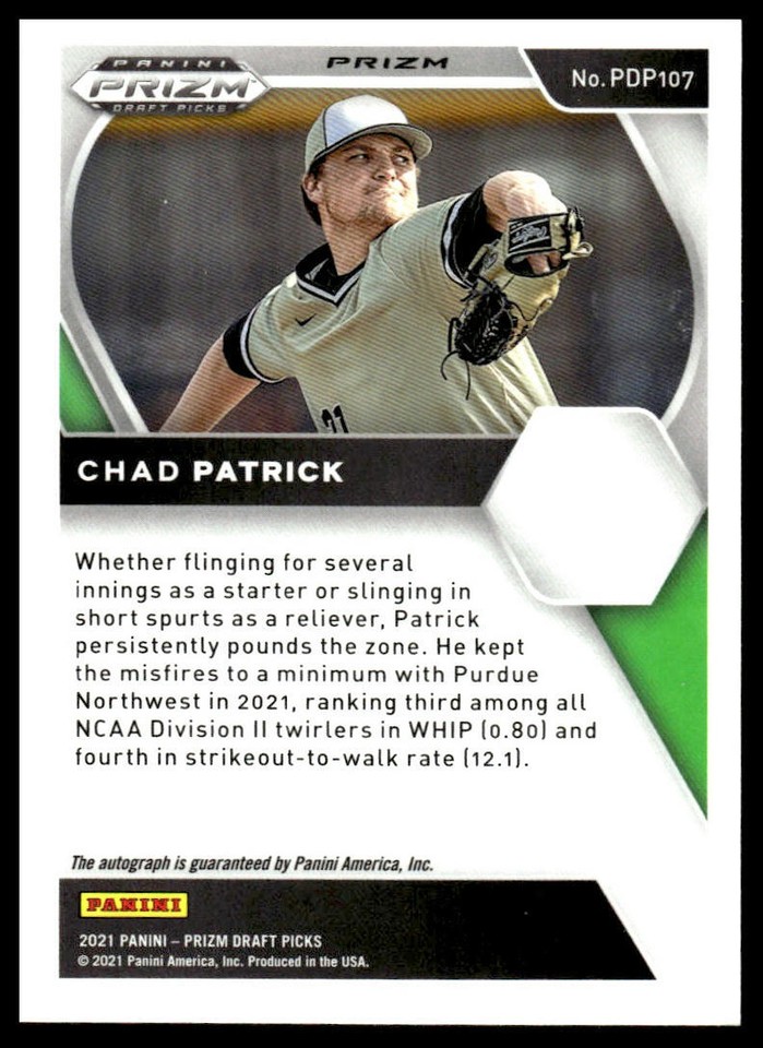 Chad Patrick 2021 Panini Prizm DP #PDP107 Base Autographs Silver Prizm ...