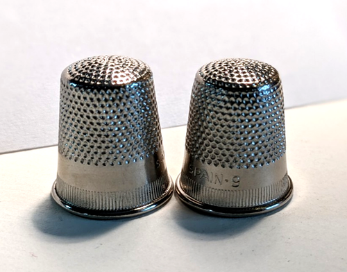 Vintage Silver Tone Metal Dimpled Thimble Stamped Spain 9 and 10 | eBay