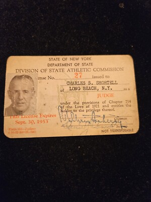 BOXING JUDGE LICENSE NEW YORK STATE ATHLETIC COMMISSION VINTAGE ...
