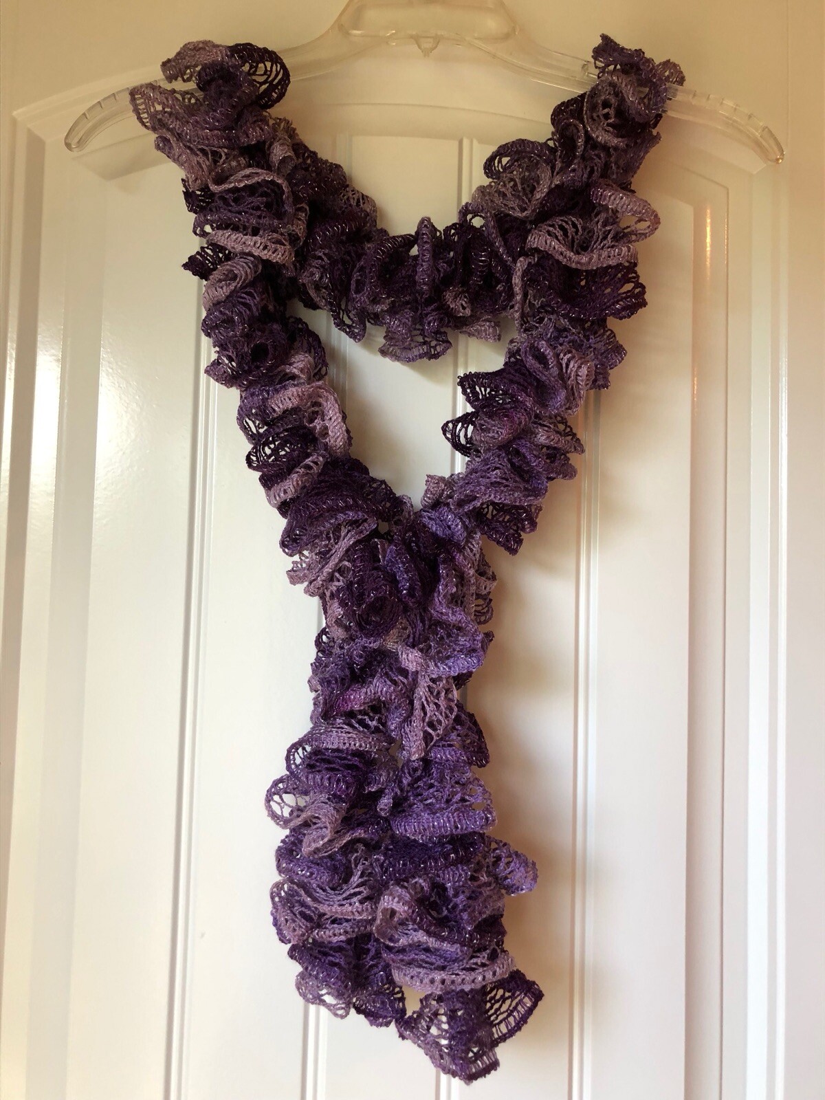 Handmade Crocheted Fashion Ruffle Scarf - Violet Shimmer | eBay